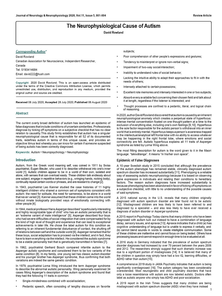 The Neurophysiological Cause of Autism | PDF | Autism | Asperger Syndrome