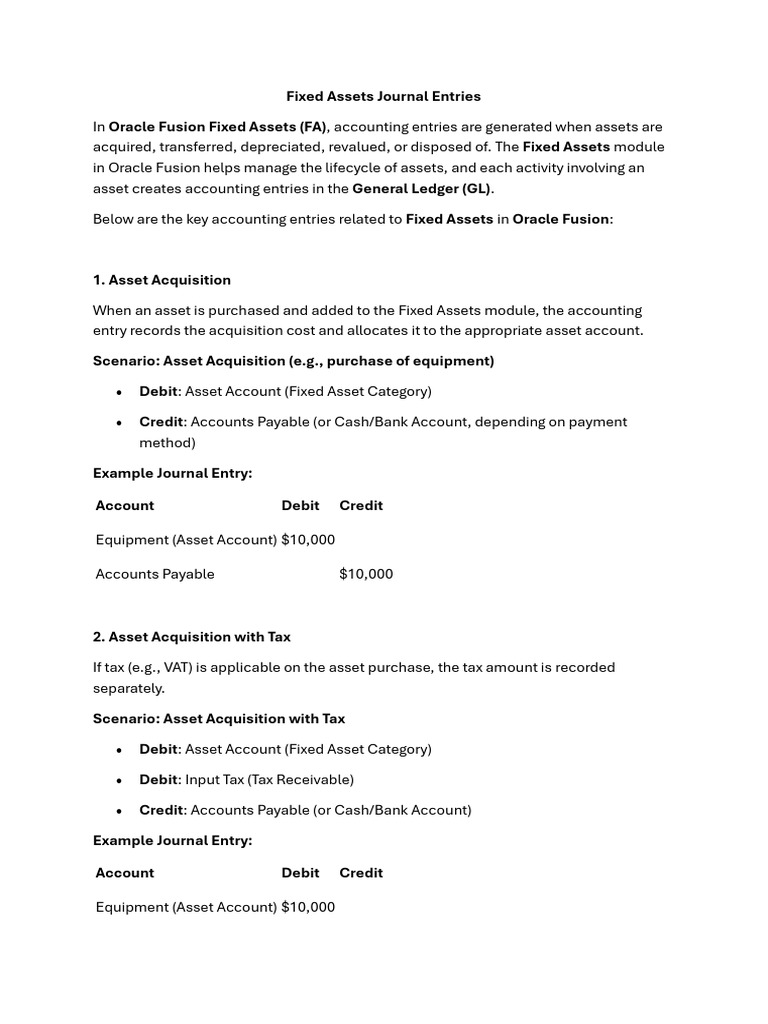 Fixed Assets Journal Entries Chatgpt | PDF | Debits And Credits ...