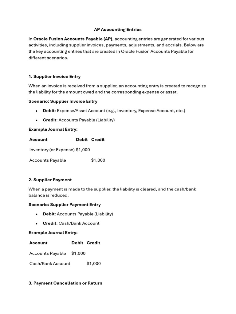 Oracle AP Accounting Entries Guide | PDF | Debits And Credits ...