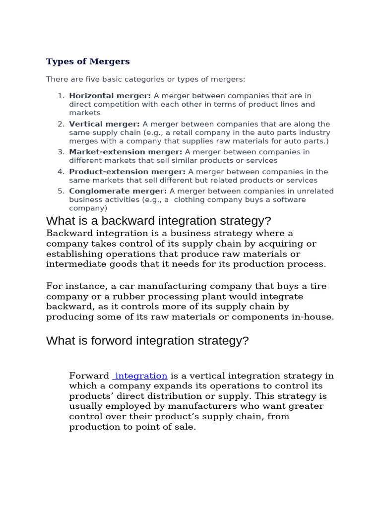 Types of Mergers | PDF
