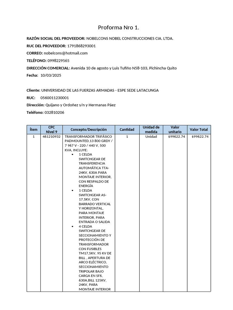 Modelo Proforma | PDF | Ingenieria Eléctrica | Energia electrica