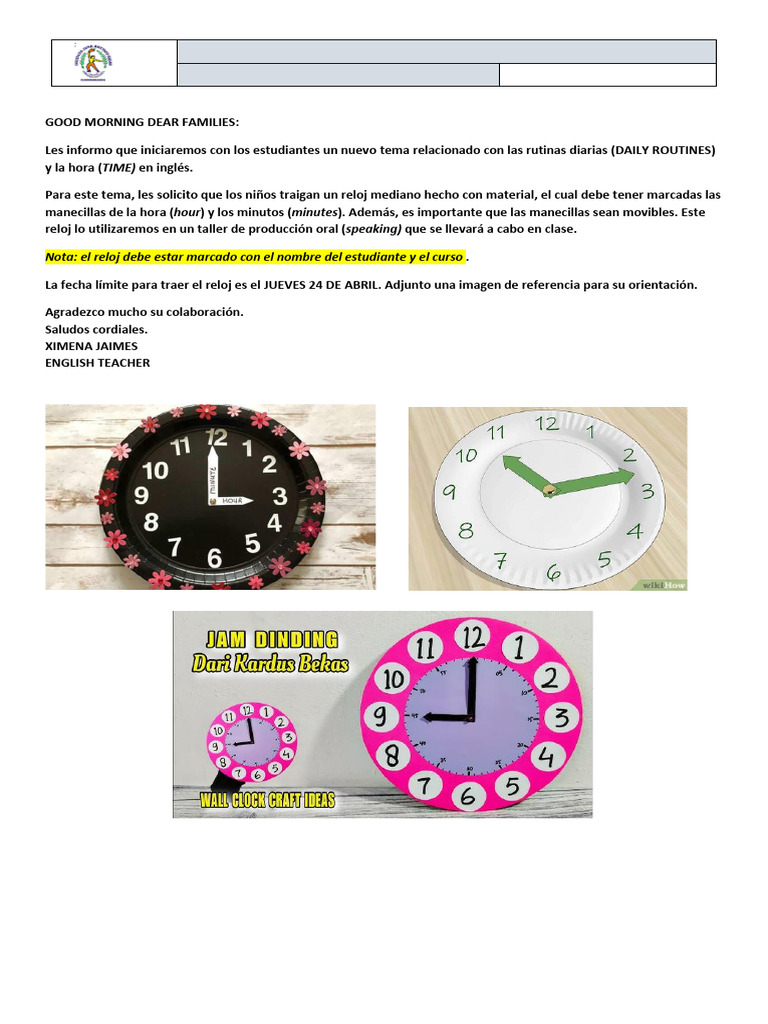 Time) : Instituto Jose Antonio Galan Sixth Grade (6Th) Telling The Time ...