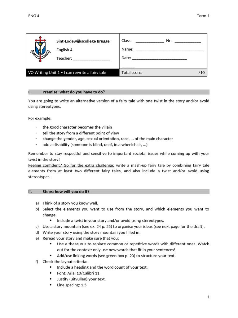 2022 VO Writing - Rewrite A Fairy Tale | PDF | Spelling | Vocabulary