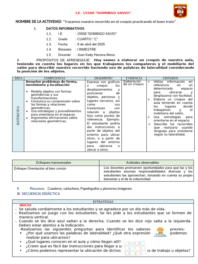 MAT-9-ABRIL-"Trazamos Nuestro Recorrido en El Croquis Practicando El Buen Trato" | PDF | Salón ...