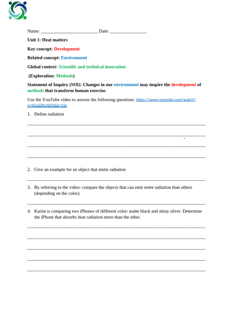 Inquiry Worksheet 4 Radiation | PDF | Heat Transfer | Thermal Insulation