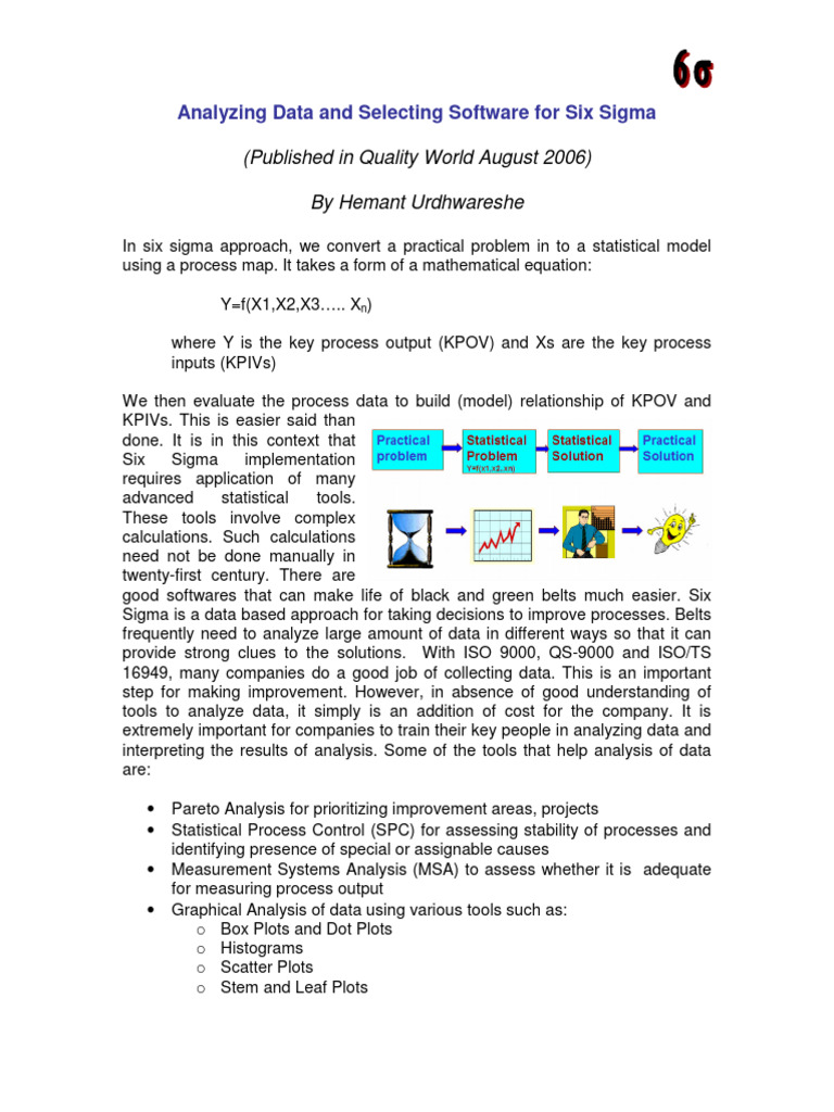 Data Analysis and Software Selection For Six Sigma QW Aug06 | PDF ...