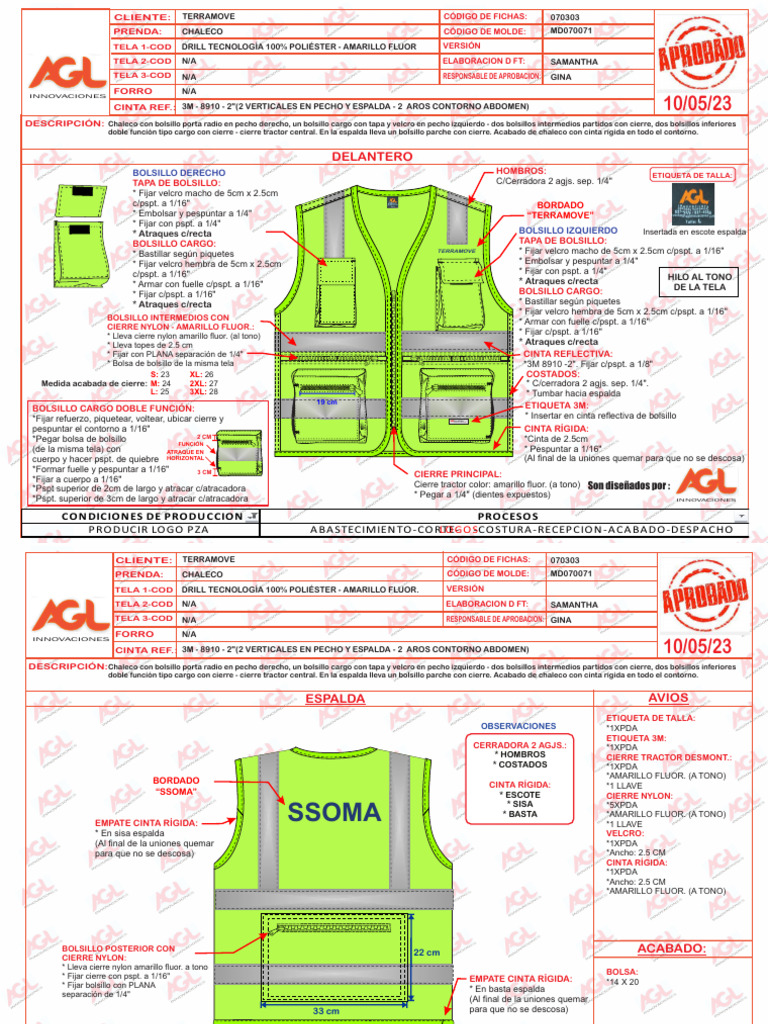 Chaleco Drill Tecnología - Bolsillo Doble Función (8910 - 2 Inch) - Amarillo Fluorescente ...