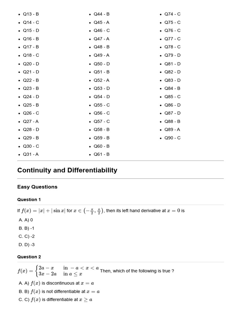 Continuity And Differentiability Pdf Function Mathematics