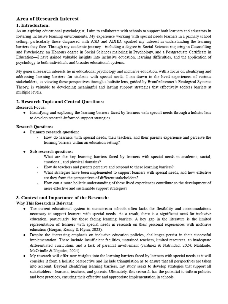 Area of Research Interest - TCD | PDF | Learning | Inclusion (Education)