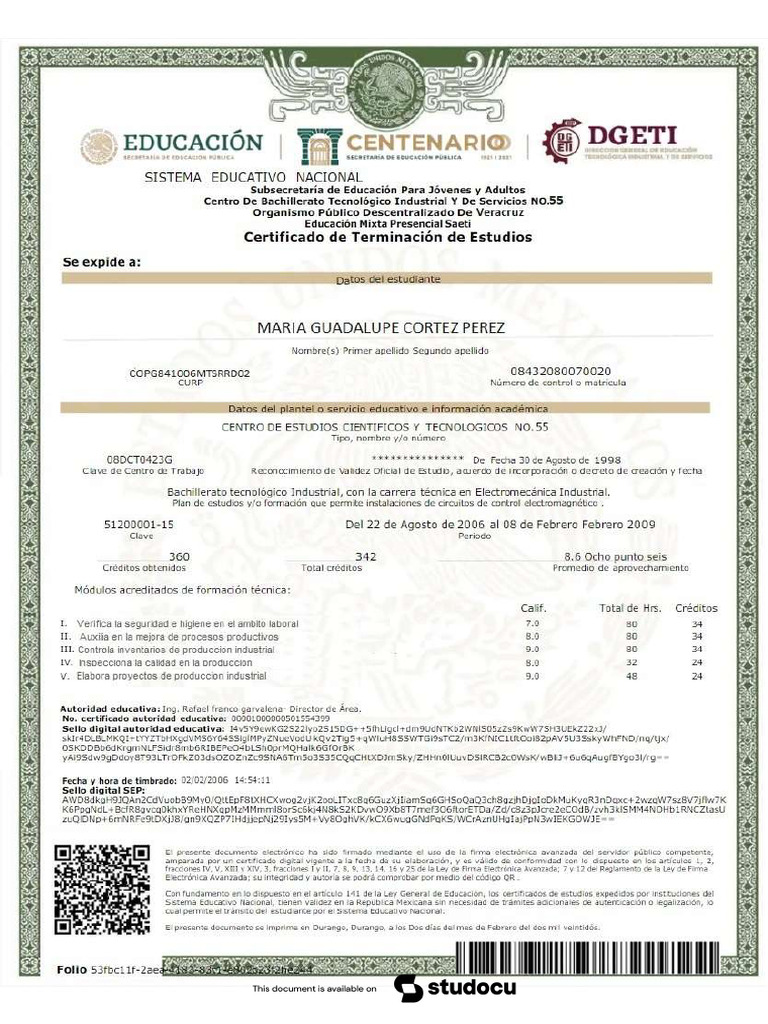 Certificado Dgeti | PDF