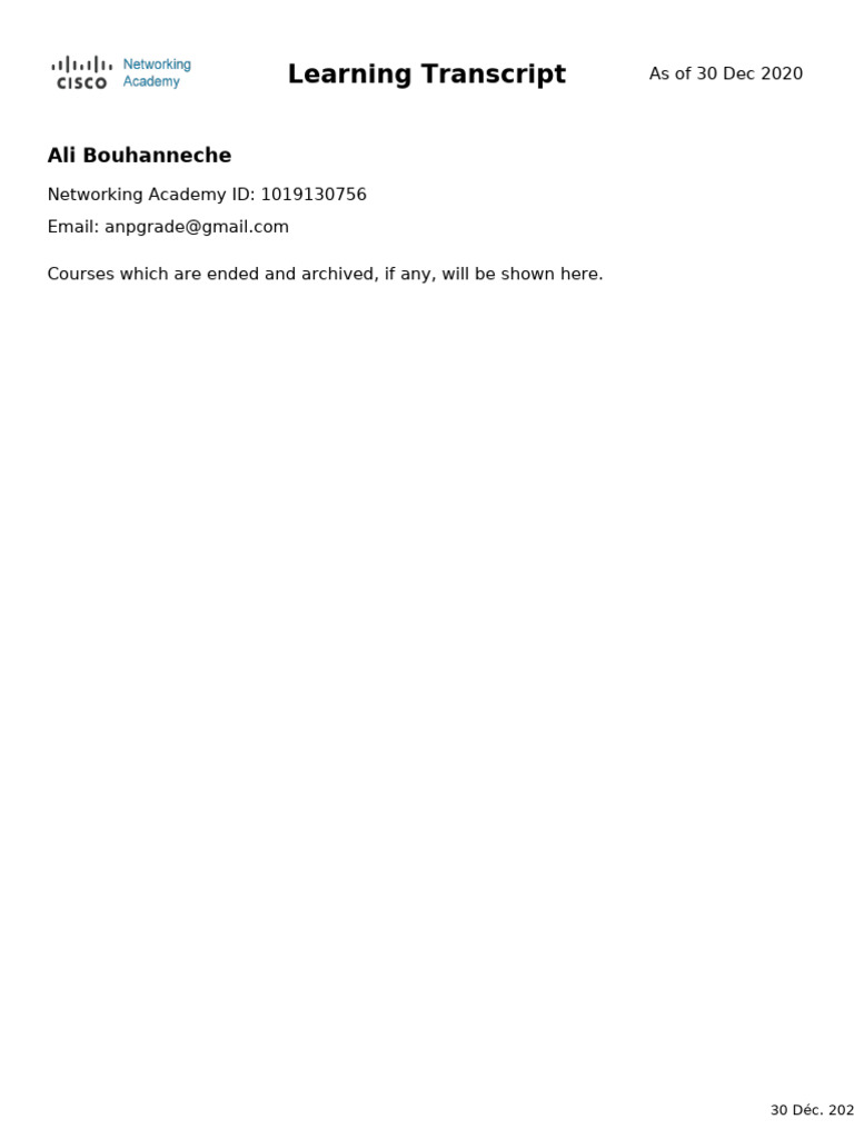 NetAcad Learning Transcript | PDF