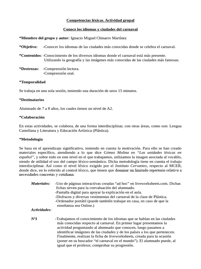 Actividad El Carnaval en El Mundo 2 | PDF | Carnaval | Aprendizaje