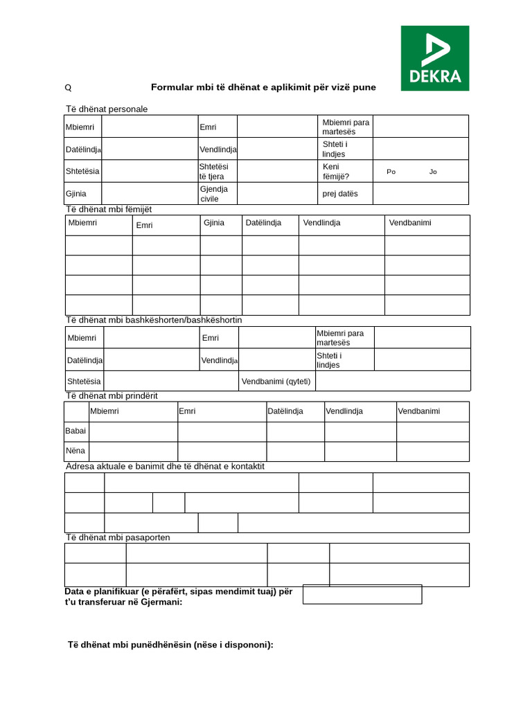 Formular Të Dhëna Aplikim Për Vizë | PDF