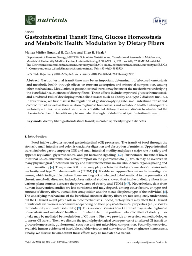 gastrointestinal transit time dietary fibers | PDF | Dietary Fiber ...