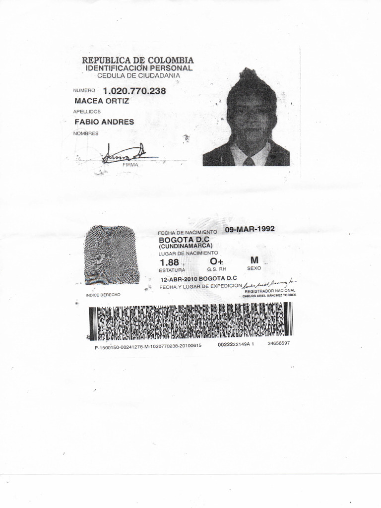 Cédula Fabio Andres Macea | PDF