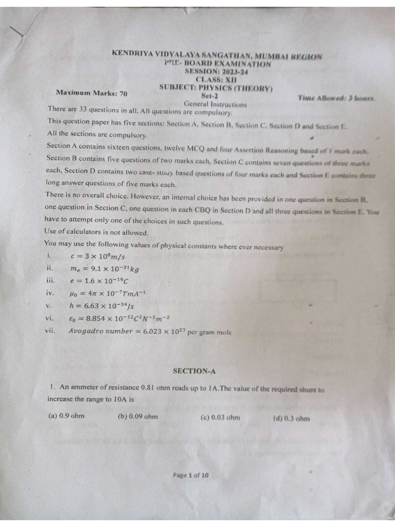 Phy 1st Pre Board | PDF