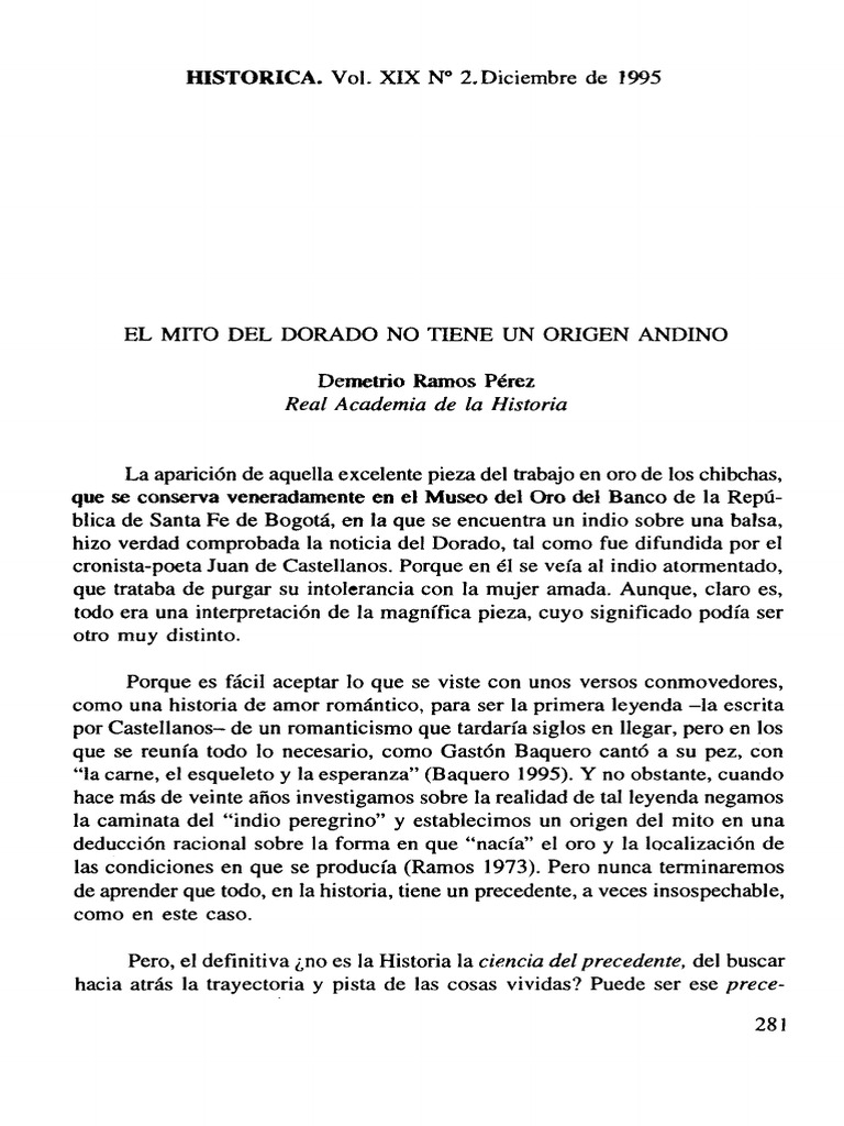 Ramos Perez. EL MITO DEL DORADO NO TIENE UN ORIGEN ANDINO | PDF
