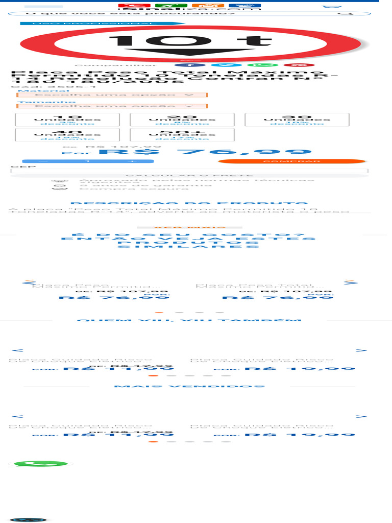PLACA PESO BRUTO TOTAL MÁXIMO PERMITIDO 10 TONELADAS R-14 - Isinaliza ...