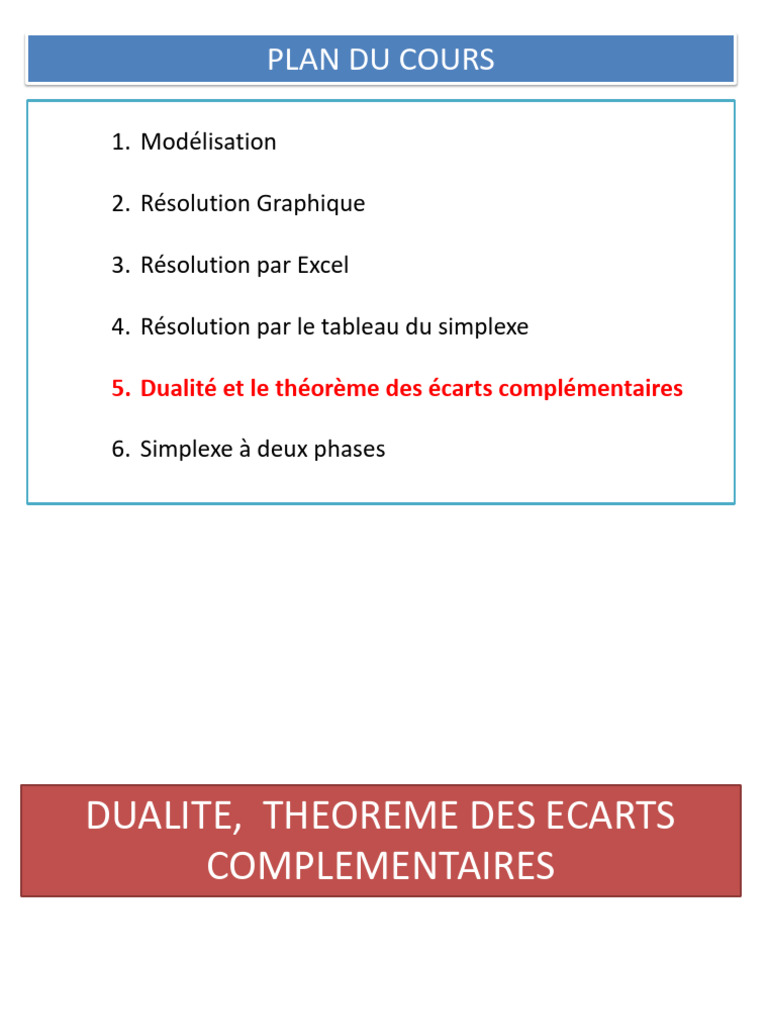Dualité et Théorème des Écarts Complémentaires | PDF | Optimisation ...