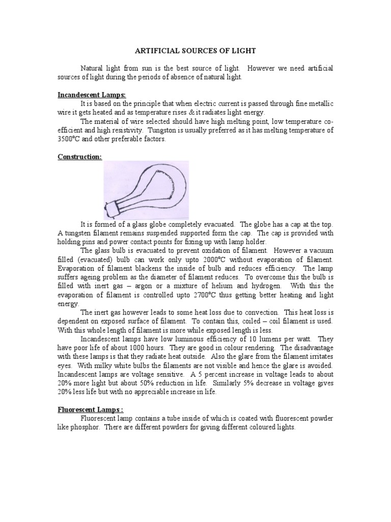 Types of Artificial Light Sources | PDF | Incandescent Light Bulb ...