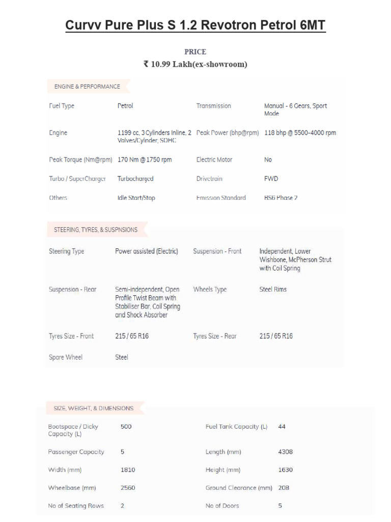 Tata Curv Pure Plus | PDF