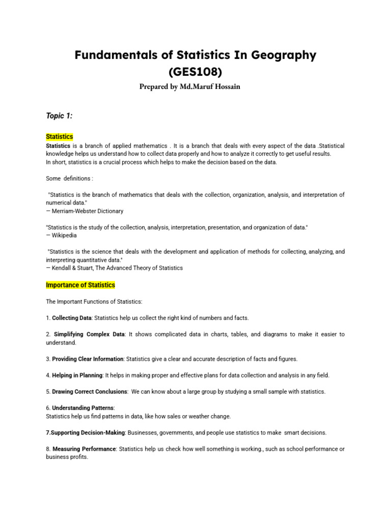 Statistics in Geography: Key Concepts | PDF | Statistics ...