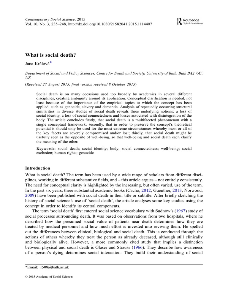 What Is Social Death | PDF | Death | Social Stigma