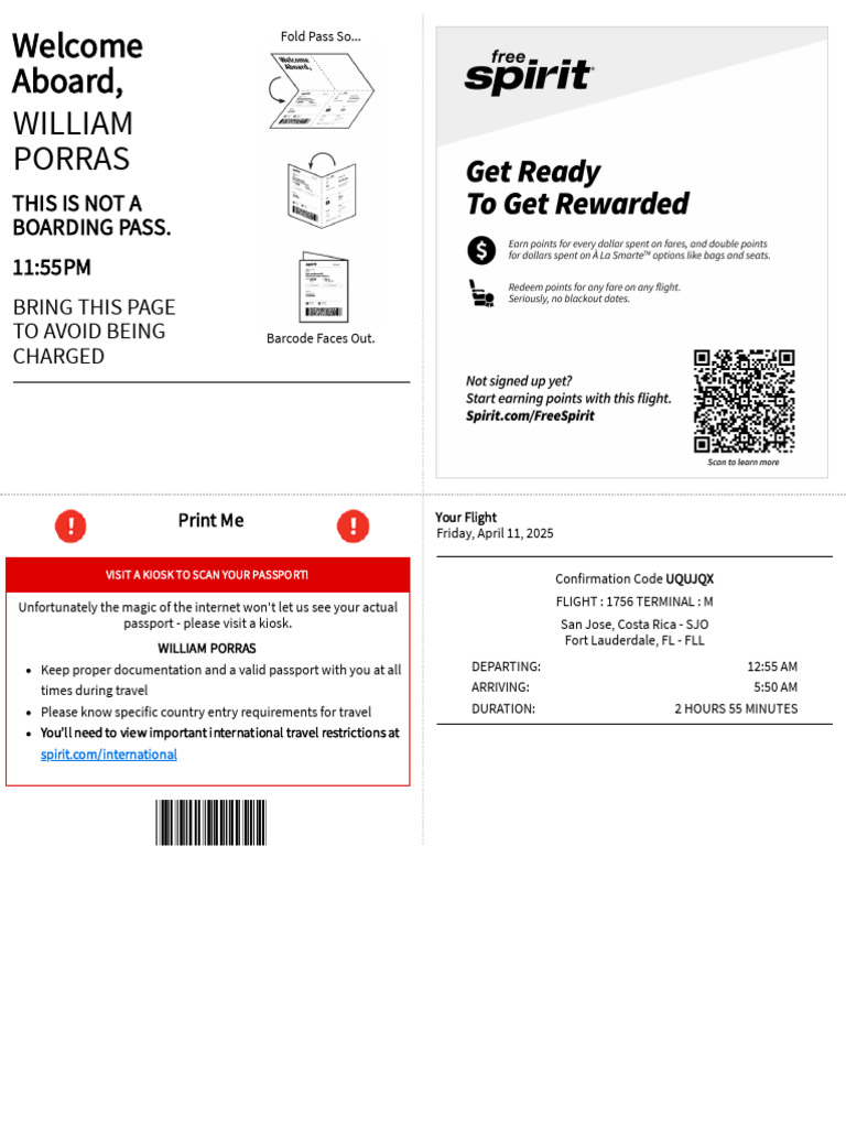 Spirit Airlines Boarding Pass Instructions | PDF