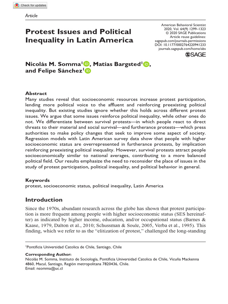 Somma Et Al 2020 Protest Issues and Political Inequality in Latin ...