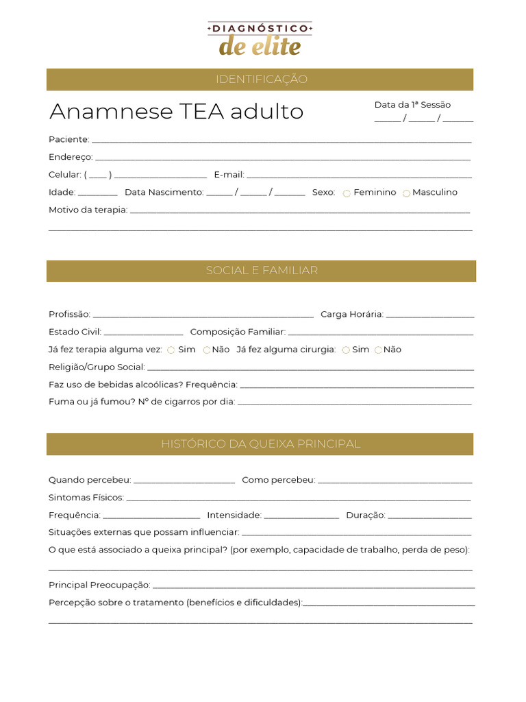 Anamnese - Avaliando TEA Adulto | PDF | Família | Autismo