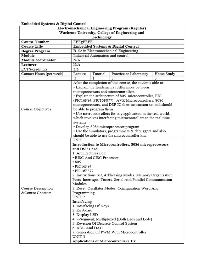 Embedded Systems Course Outline | PDF | Microcontroller | Printed Circuit Board