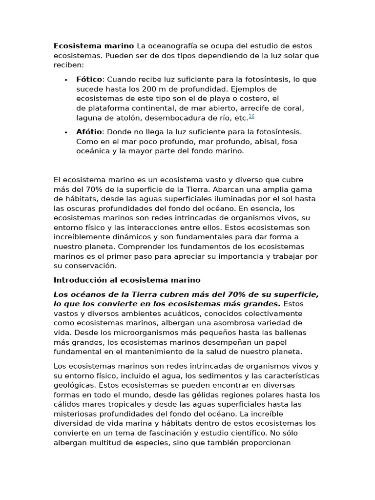 Tipos y Importancia de Ecosistemas Marinos | PDF | Mar | Arrecife de coral