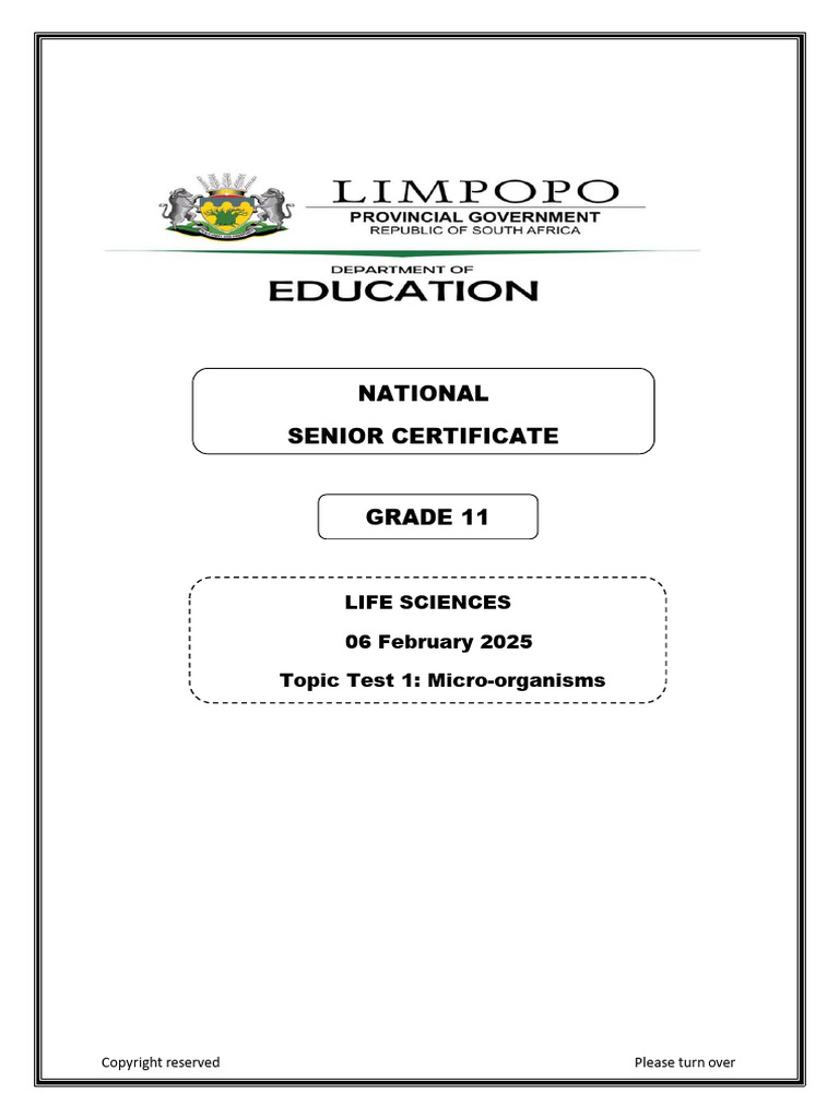 LFSC G11 (QP) Micro Organism Topic Test | PDF | Malaria | Ddt