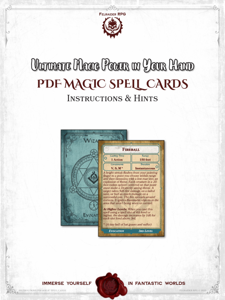 FELRAIDER RPG Magic Spell Cards PDF | PDF | Software | Computing