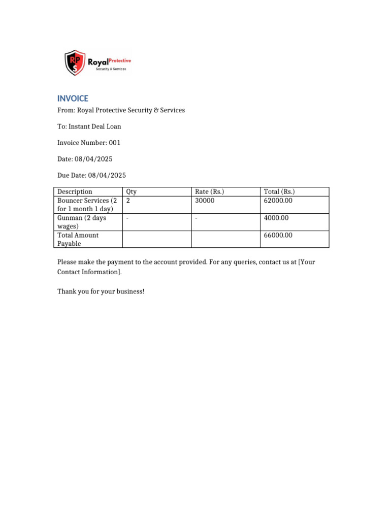 Royal Protective Invoice 2 | PDF