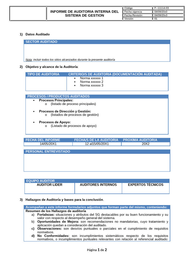 Modelo Informe de Auditoría Interna | PDF | Auditoría | Business