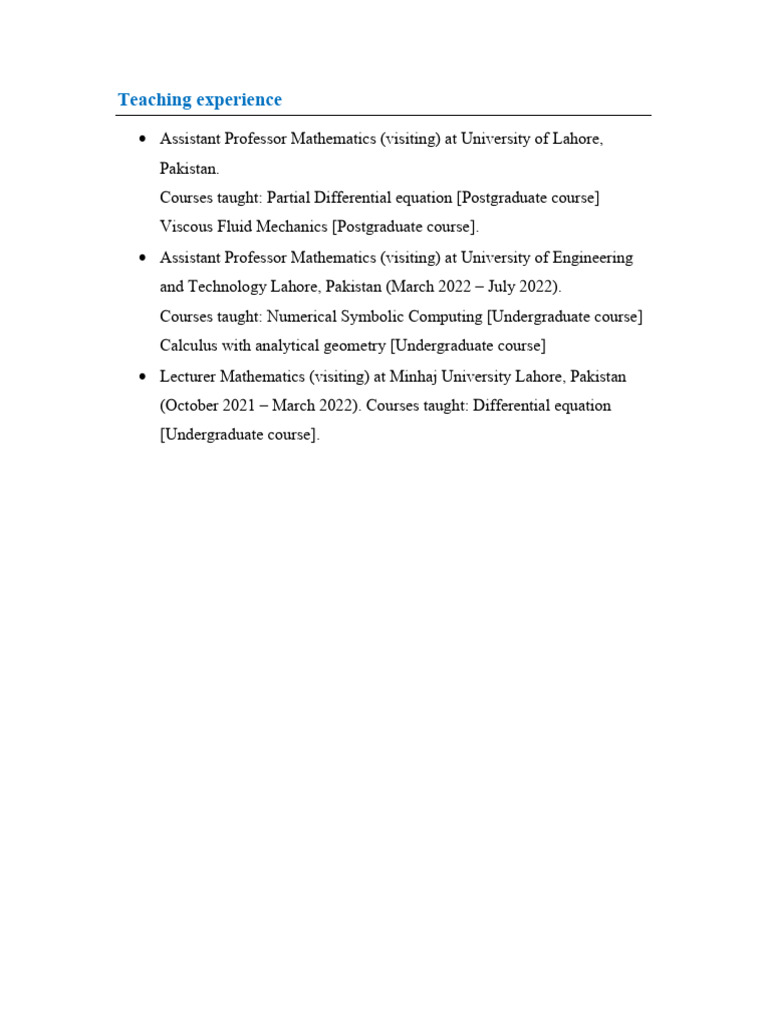 Teching Experience | PDF