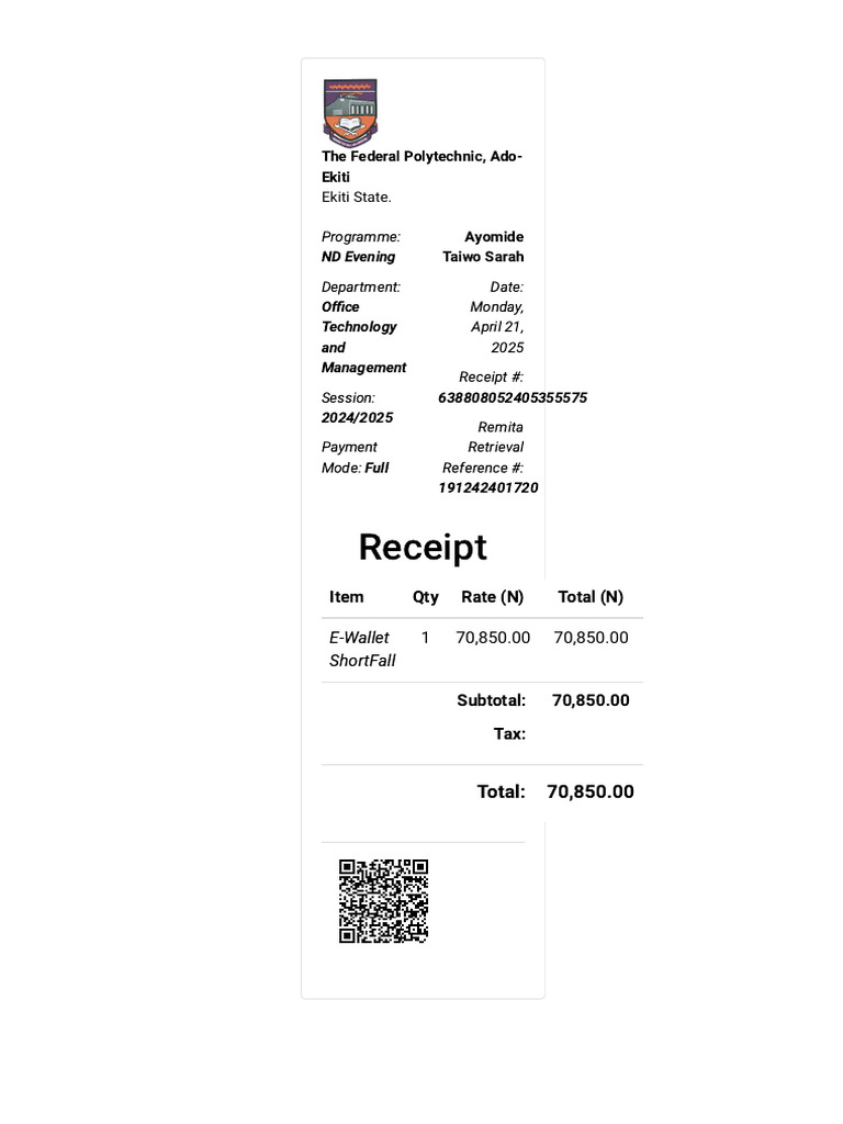 Students - Fedpolyado.edu - NG Common Credential Receipt Pmid 582230 | PDF