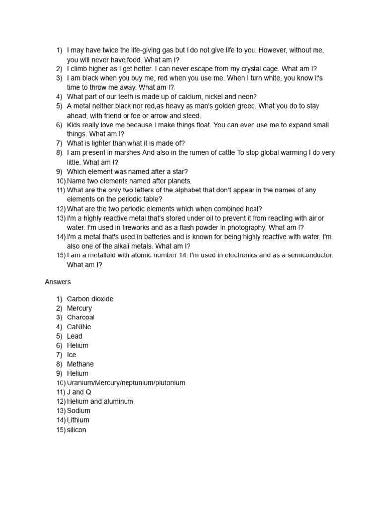 Chemistry Riddles - Final | PDF