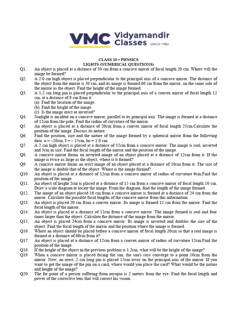 Light - Numerical Questions | PDF | Glass Engineering And Science ...