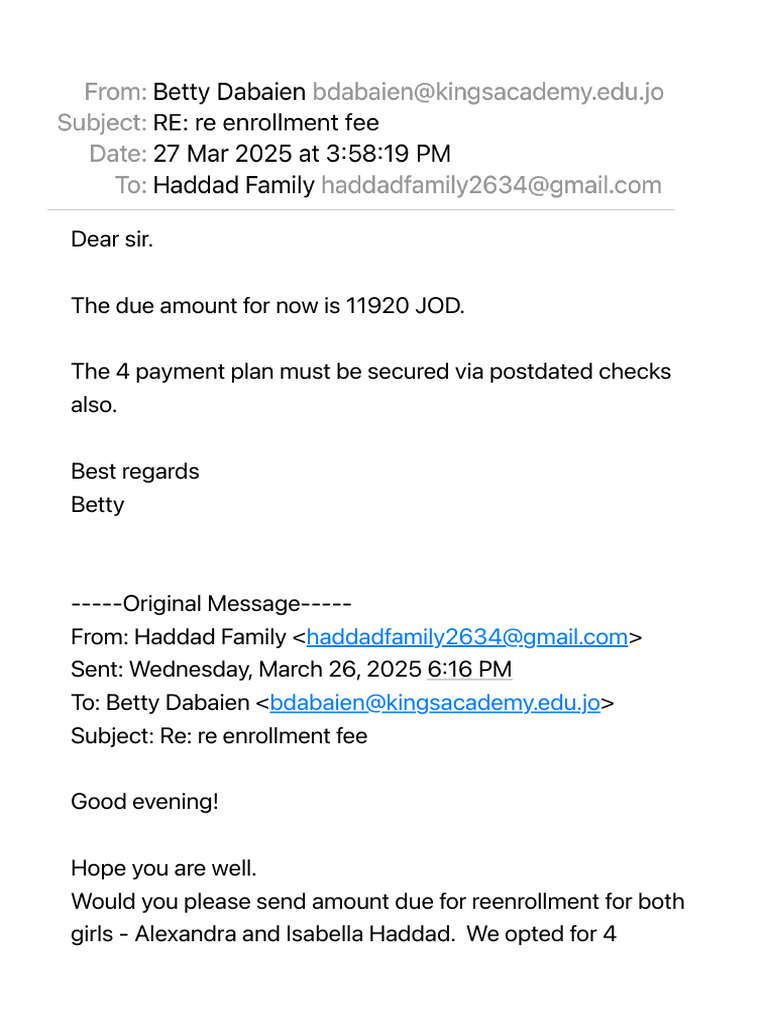 Reenrollment Fee Details for Haddad Family | PDF