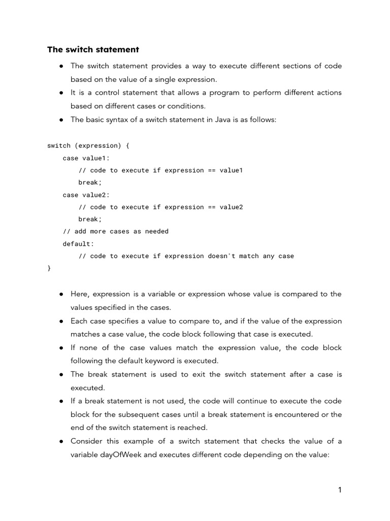 Lecture 13 - The Switch Statement | PDF | Control Flow | Computer Science