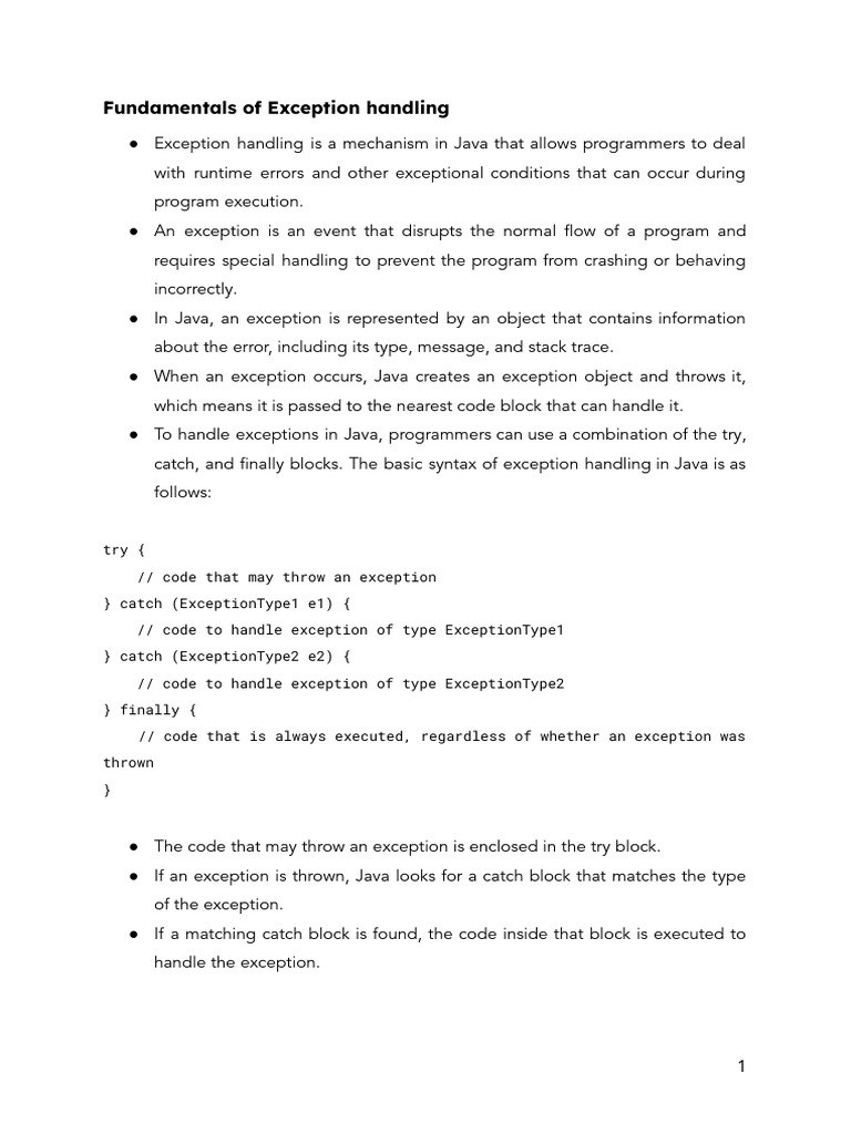 Lecture 14 Exception Handling Pdf Parameter Computer Programming Java Programming