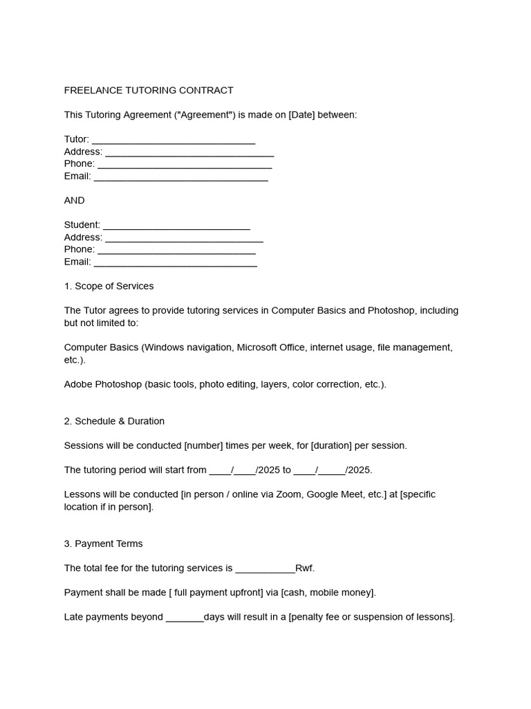 Freelance Tutoring Contract | PDF