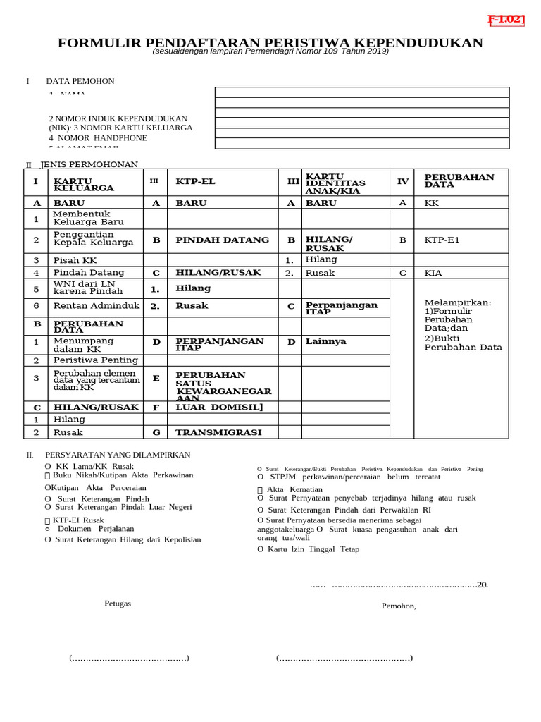 F-1.02_Formulir_Pendaftaran_Peristiwa_Kependudukan | PDF