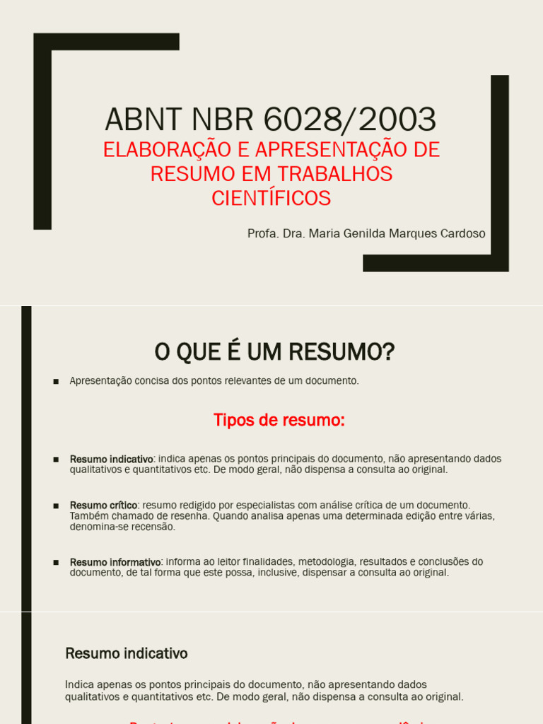 MET - Slide Videoaula 1 Parte3 - 6 Abnt 6028 - 2003 Resumos | PDF ...