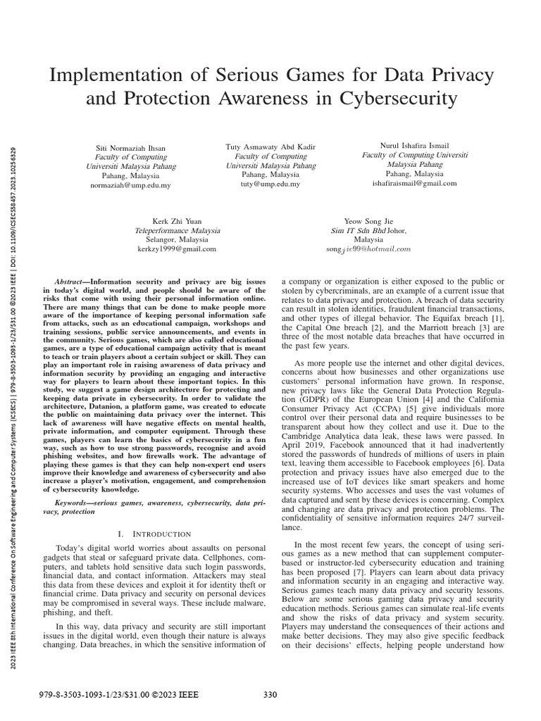 Serious Games for Cybersecurity Awareness | PDF | Computer Security ...