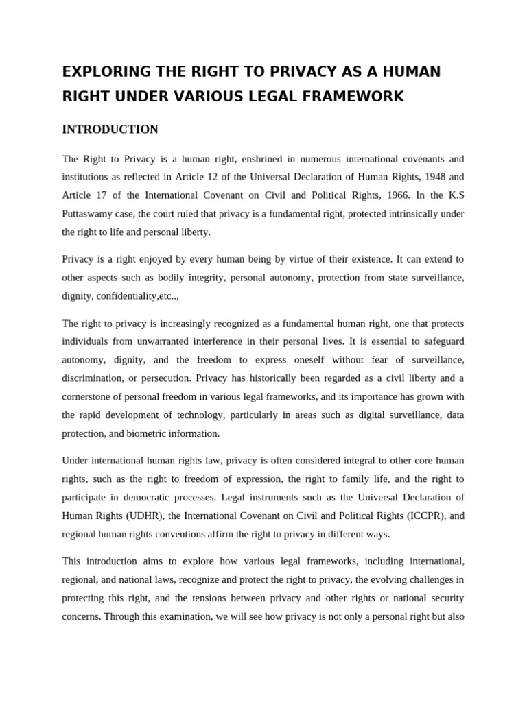 Exploring The Right To Privacy As A Human Right Under Various Legal ...