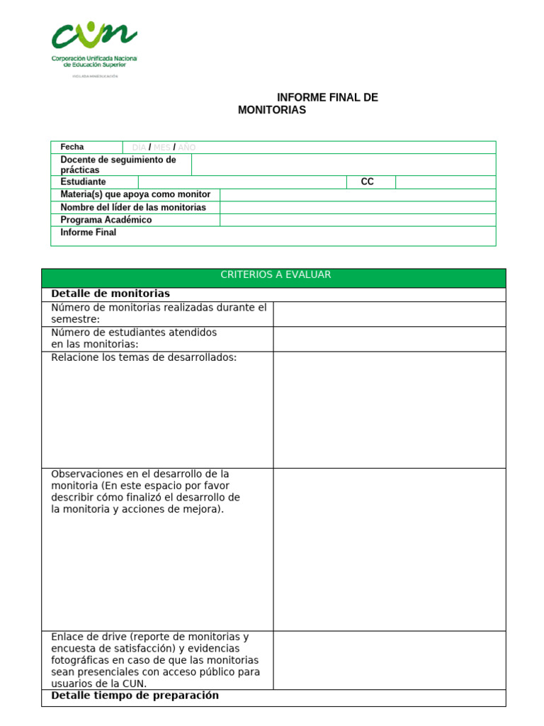 Formato Informe Final Monitores | PDF