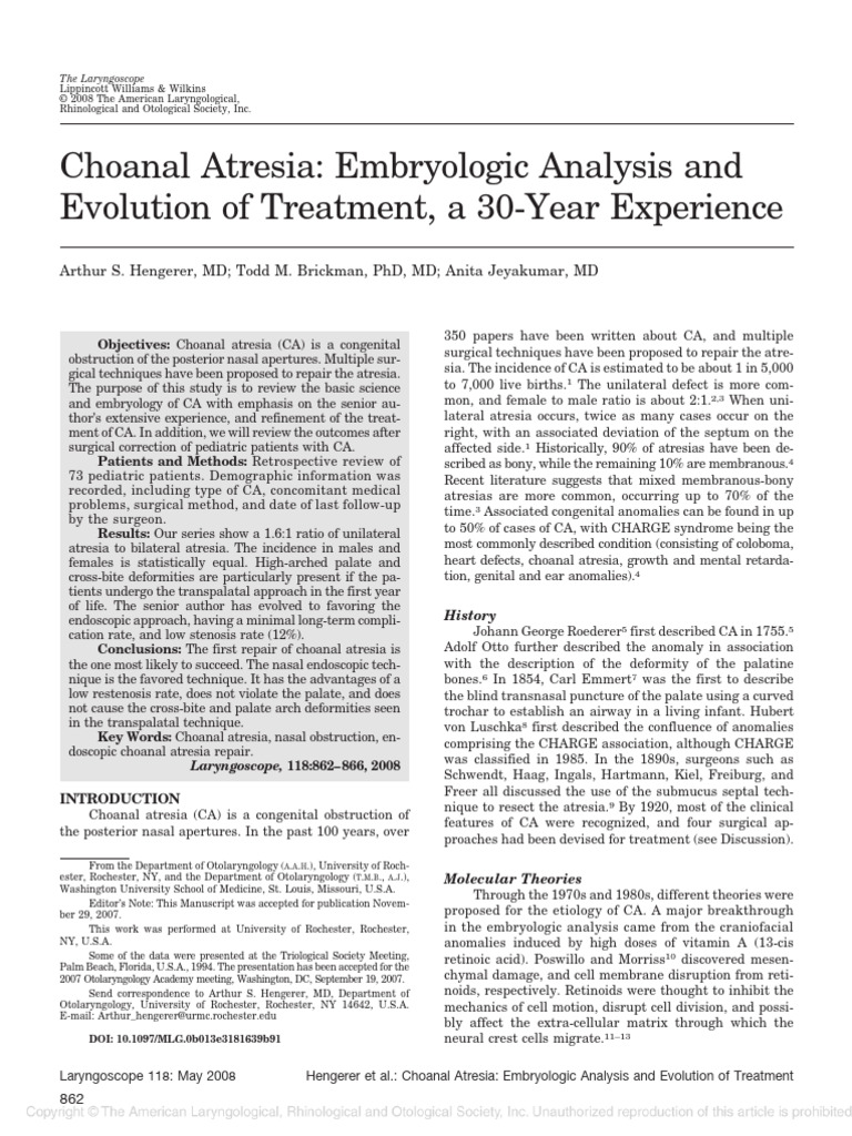 The Laryngoscope - 2009 - Hengerer - Choanal Atresia Embryologic ...
